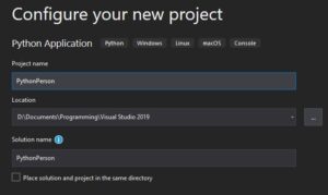 Creating a Python project in Visual Studio – Programming pages